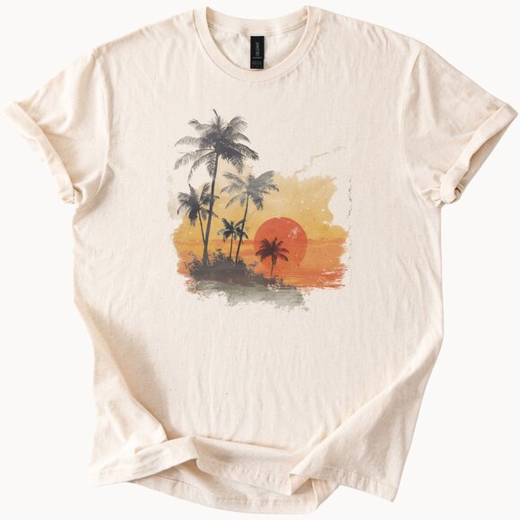 Gildan | Tops | Sunset Palm Tree Shirt Tropical Beach Tee Island ...
